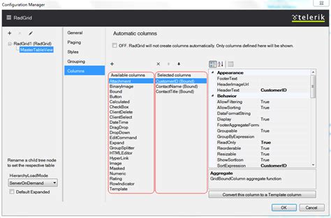 Telerik Web Forms Grid Design Time Adding Columns From Design Time