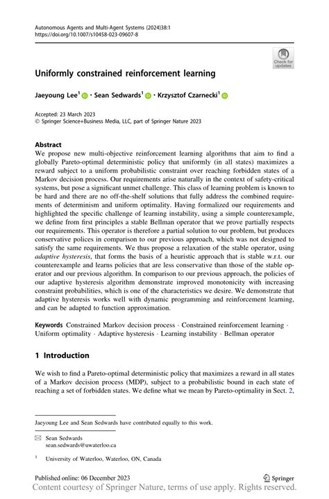 uniformly constrained reinforcement learning
