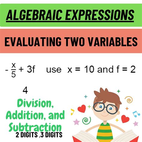 algebraic expressions evaluating two variables worksheets 2 3 terms division made by teachers