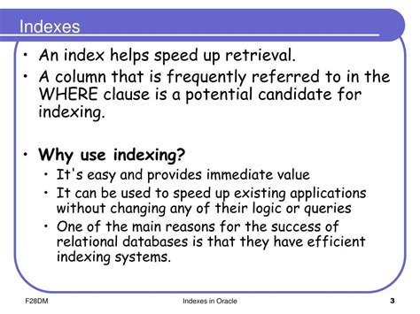 ppt f28dm database management systems indexes in oracle powerpoint presentation id 819562