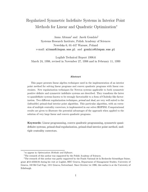 pdf regularized symmetric indefinite systems in interior point methods for linear and
