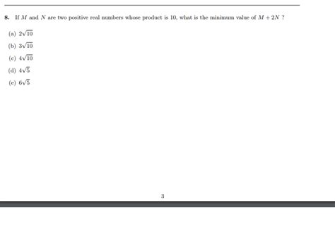 solved 8 if m and n are two positive real numbers whose