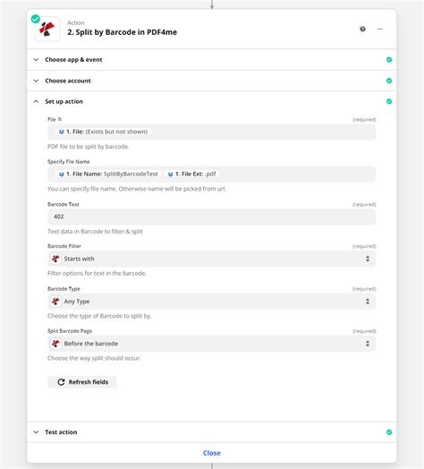 split pdf with barcodes using zapier