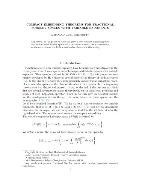 pdf compact embedding theorems for fractional sobolev spaces with variable exponents