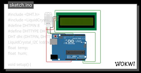 dht display using lcd i2c wokwi arduino and esp32 simulator vrogue