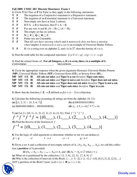 conjunctive statement discrete structures exam docsity