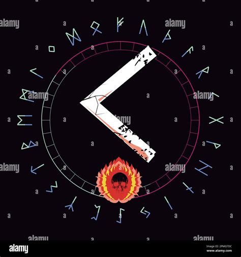 Design For A T Shirt Of The Runic Letter Called Kenaz Next To A Burning