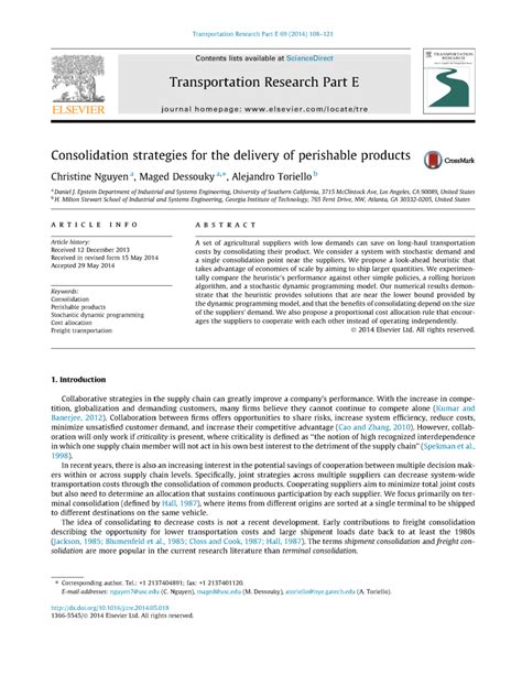 pdf consolidation strategies for the delivery of perishable products