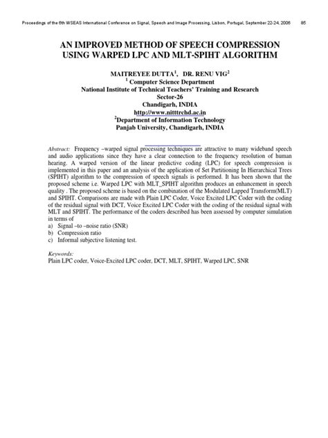 an improved method of speech compression using warped lpc and mlt spiht algorithm pdf data