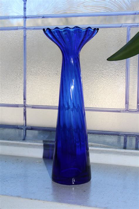 Art Deco Cobalt Blue Glass Vase Vintage 1920s