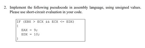 solved 2 implement the following pseudocode in assembly