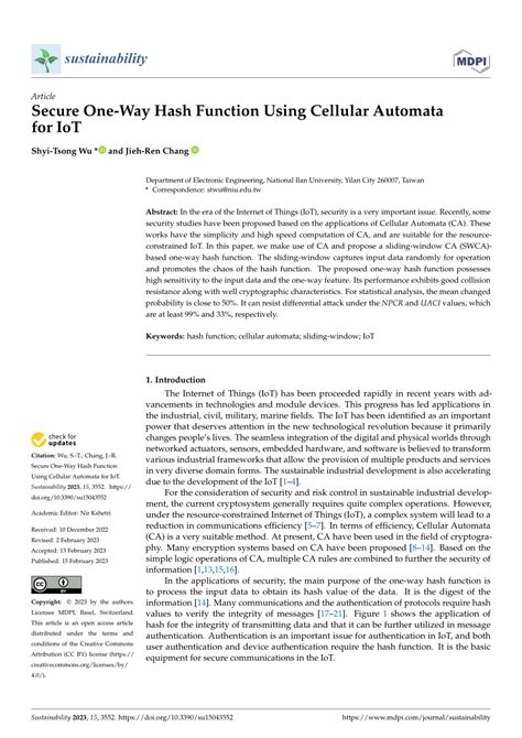 pdf secure one way hash function using cellular automata for iot
