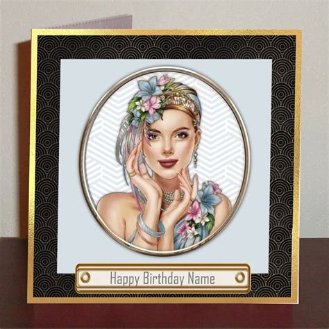 Art Deco Glamourous Lady Birthday Card In Blue Etsy