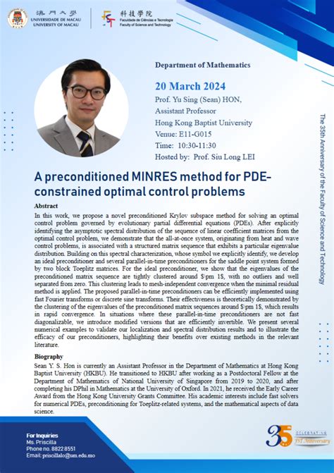 a preconditioned minres method for pde constrained optimal control problems faculty of science