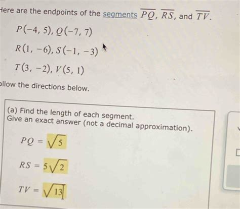 solved here are the endpoints of the segments overline pq overline rs and overline tv p 4
