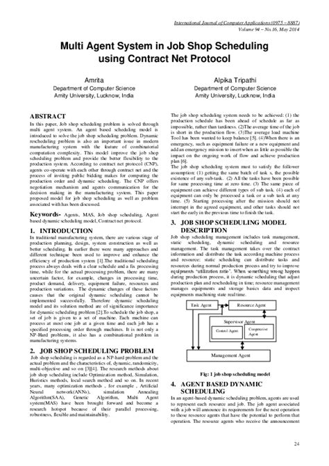 pdf multi agent system in job shop scheduling using contract net protocol alpika tripathi