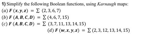 solved 1 simplify the following boolean functions using