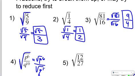 Intermediate Algebra 11 6 Simplifying Radical Fractions YouTube