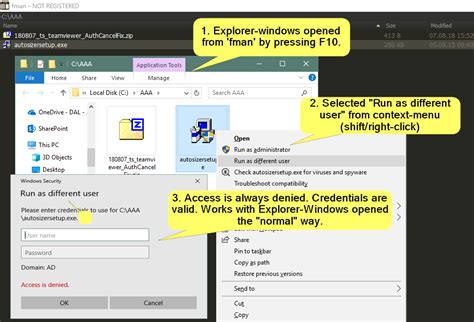 Access Is Denied On Run As Different User From Windows Explorer