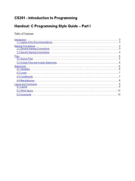 cs201 introduction to programming handout c programming style guide part i pdf