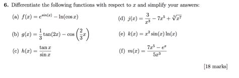 solved differentiate the following functions with respect to