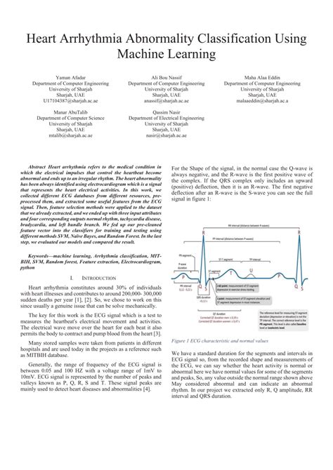 pdf heart arrhythmia abnormality classification using machine learning