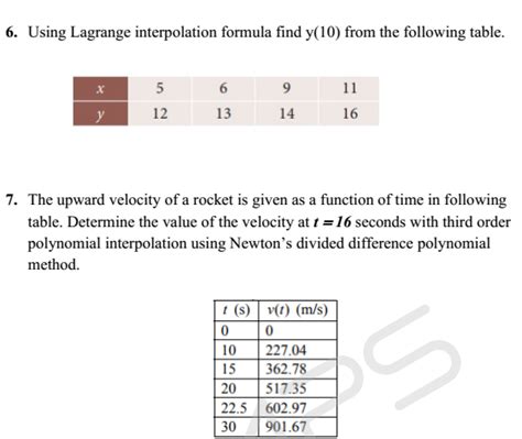 solved 6 using lagrange interpolation formula find y 10