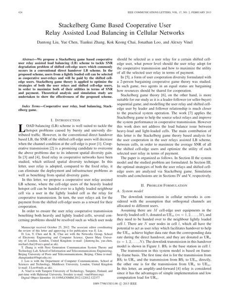 pdf stackelberg game based cooperative user relay assisted load balancing in cellular networks