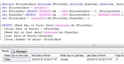 SQL SERVER Get First Last Date And Week Day Name Of Month ASPMANTRA