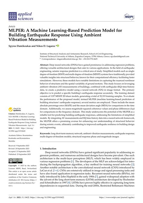 pdf mlper a machine learning based prediction model for building earthquake response using