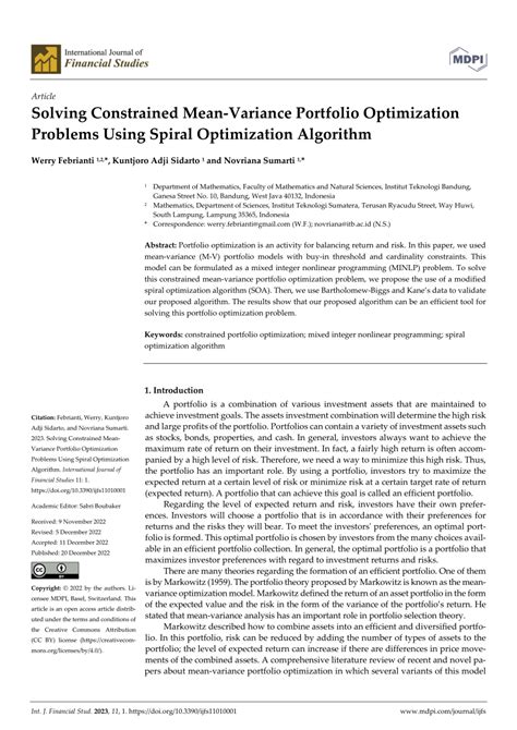 pdf solving constrained mean variance portfolio optimization problems using spiral
