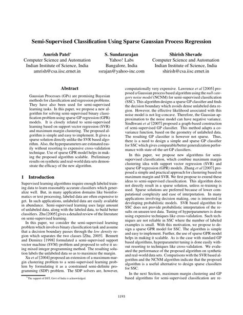 pdf semi supervised classification using sparse gaussian process regression