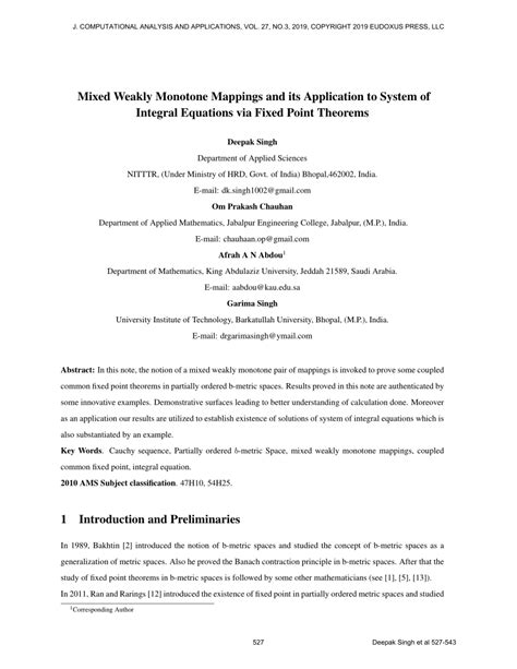 pdf mixed weakly monotone mappings and its application to system of integral equations via