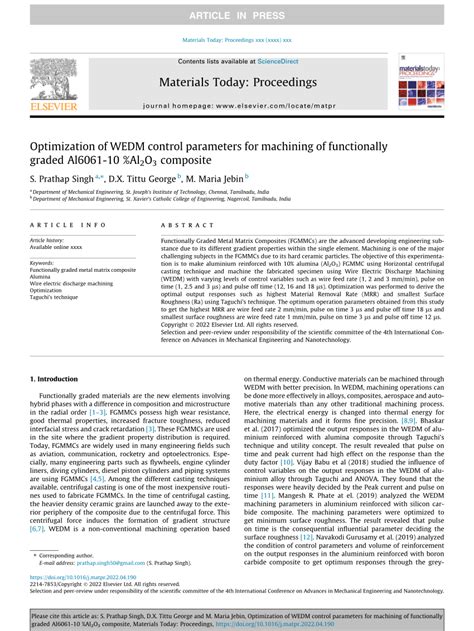 pdf optimization of wedm control parameters for machining of functionally graded al6061 10