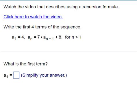 solved watch the video that describes using a recursion