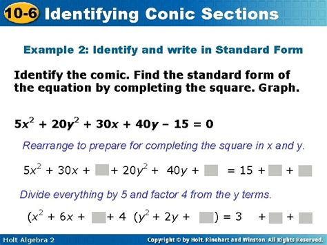 10 6 identifying conic sections reminder solve by