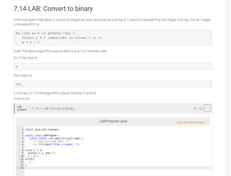 7 14 lab convert to binary write a program that
