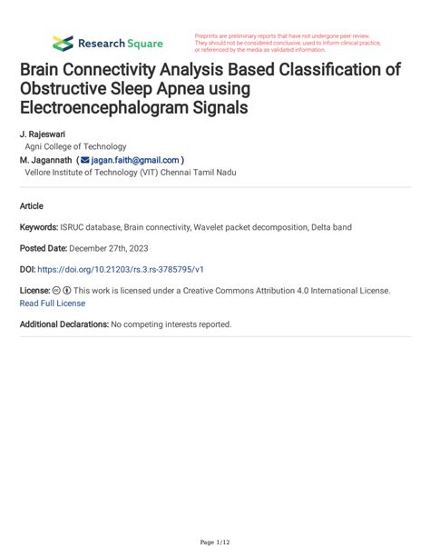 pdf brain connectivity analysis based classification of obstructive sleep apnea using