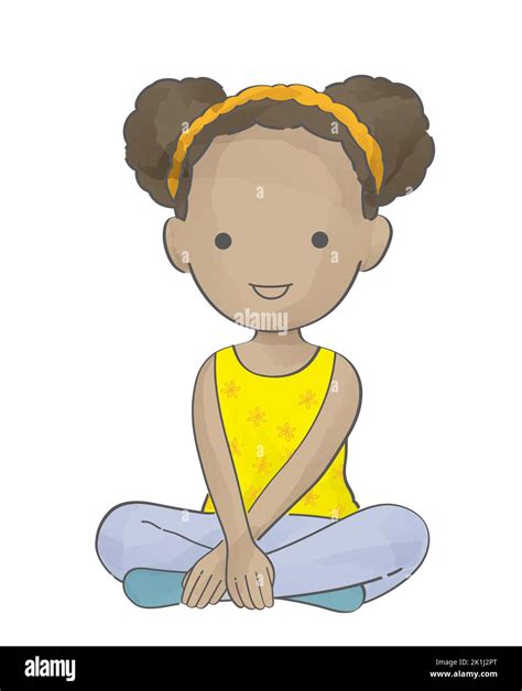 Watercolor Cute Girl Sitting On The Floor Vector Illustration Isolated On A White Background