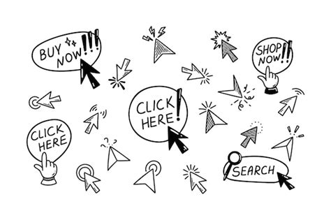 Premium Vector Doodle Click Icon Set Hand Drawn Mouse Cursor Press