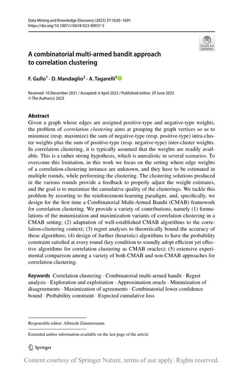 pdf a combinatorial multi armed bandit approach to correlation clustering