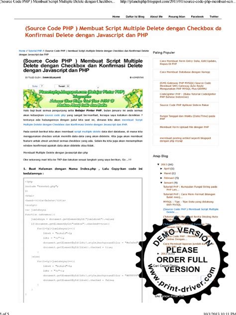 source code php membuat script multiple delete dengan checkbox dan konfirmasi delete dengan