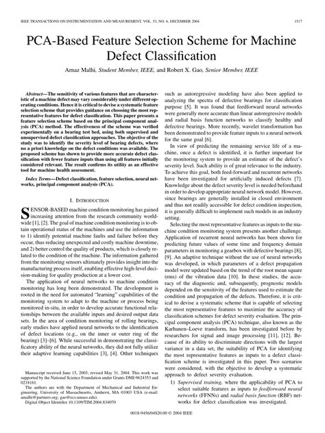 pdf pca based feature selection scheme for machine defect classification