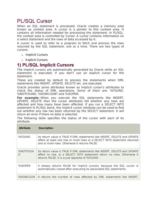 cursors dbms notes pl sql cursor when an sql statement is processed oracle creates a memory