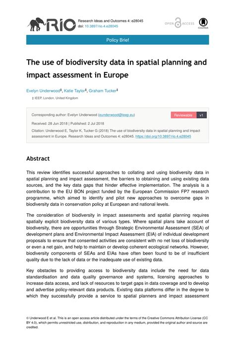pdf the use of biodiversity data in spatial planning and impact assessment in europe