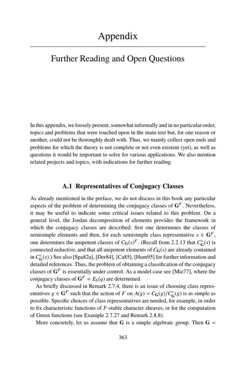 further reading and open questions appendix the character theory of finite groups of lie type