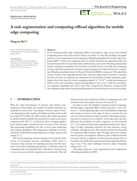 pdf a task segmentation and computing offload algorithm for mobile edge computing