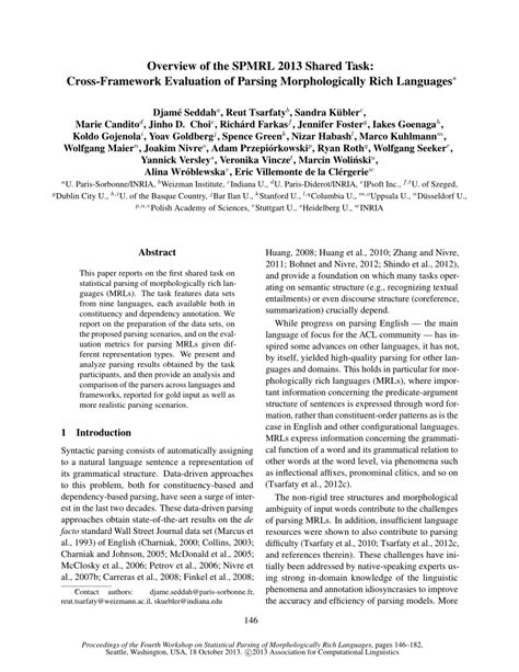 pdf overview of the spmrl 2013 shared task a cross framework evaluation of parsing