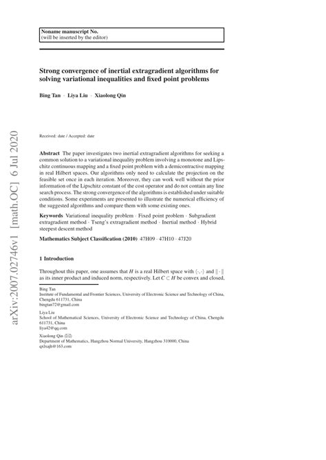 pdf strong convergence of inertial extragradient algorithms for solving variational