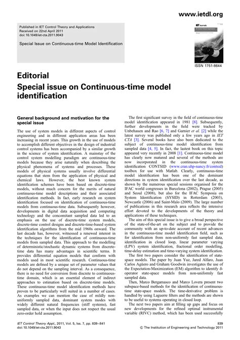 pdf editorial continuous time model identification